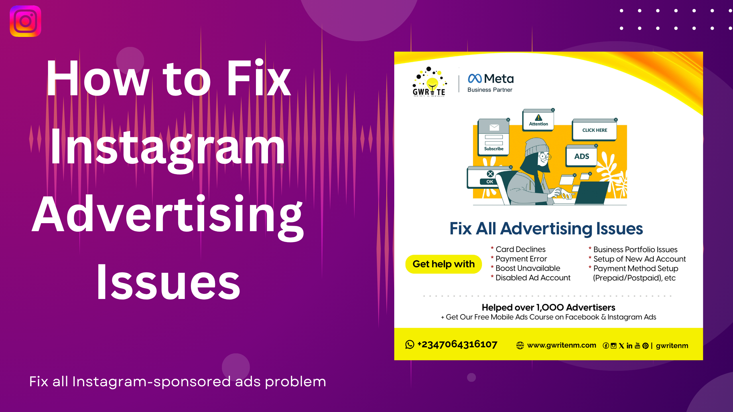 How to Fix Instagram Ads Issues: 2026 Complete Guide - GWRITE